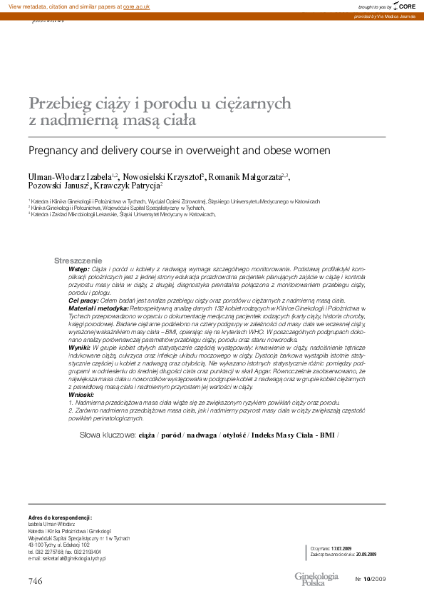 (PDF) [Pregnancy and delivery course in overweight and obese women]