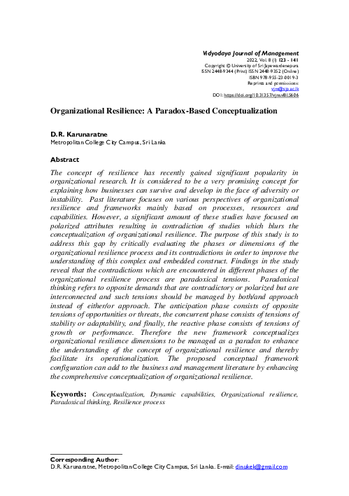(PDF) Organizational Resilience: A Paradox-Based Conceptualization