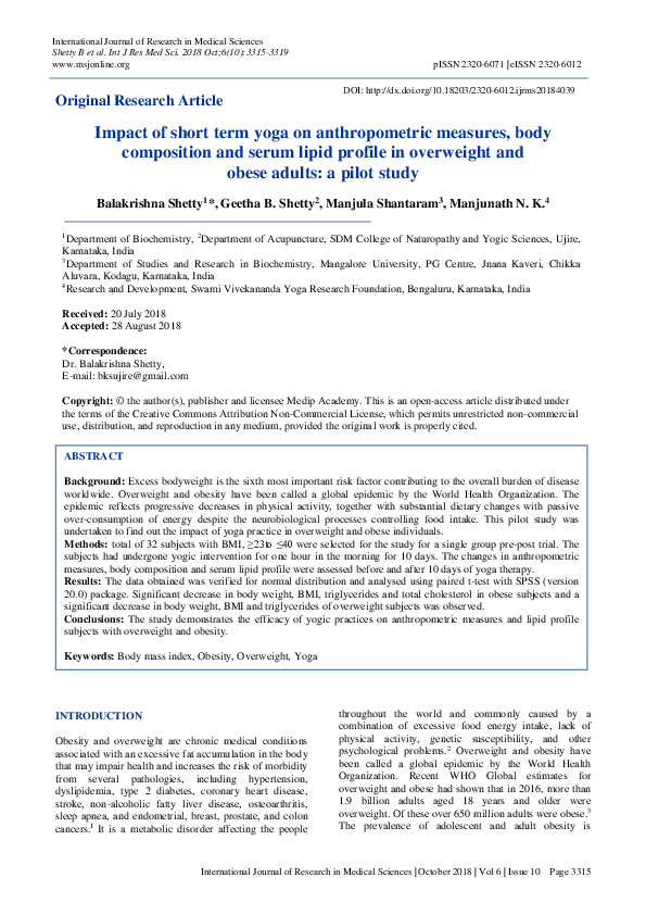 (PDF) Impact of short term yoga on anthropometric measures, body ...