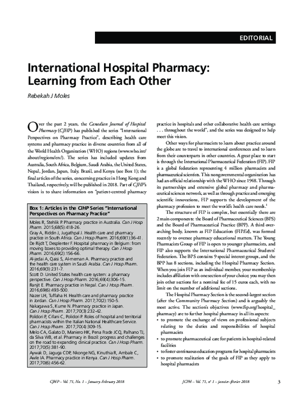(PDF) International Hospital Pharmacy: Learning from Each Other