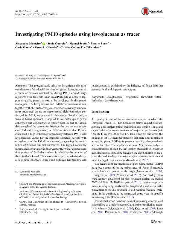 (PDF) Investigating PM10 episodes using levoglucosan as tracer