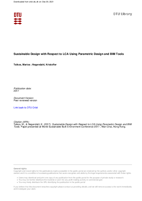 (PDF) Sustainable Design with Respect to LCA Using Parametric Design and BIM Tools