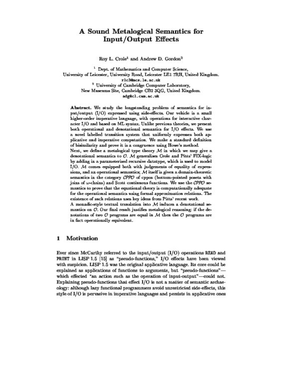 (PDF) A sound metalogical semantics for input/output effects