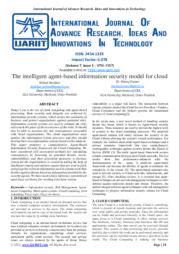 (PDF) The intelligent agent-based information security model for cloud