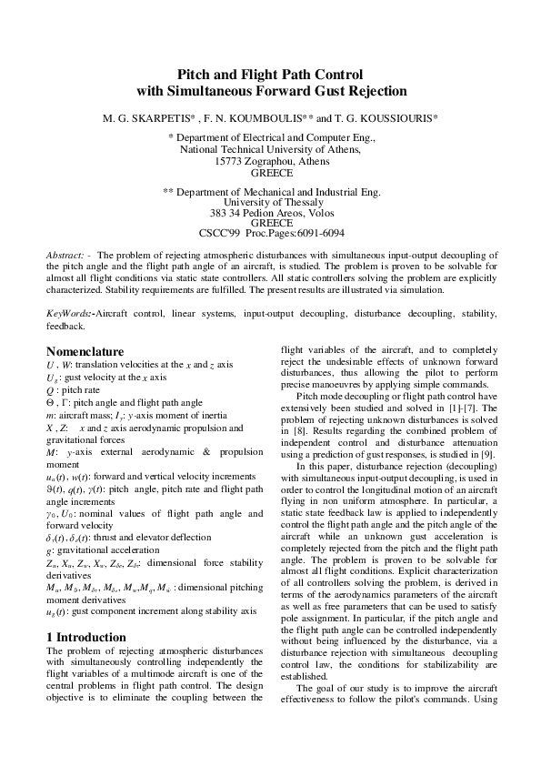 (PDF) Pitch and Flight Path Control with Simultaneous Forward Gust ...