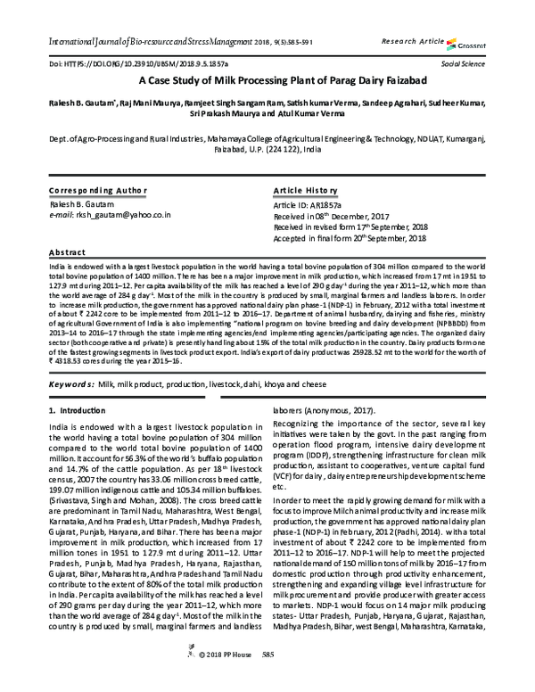 (PDF) A Case Study of Milk Processing Plant of Parag Dairy Faizabad