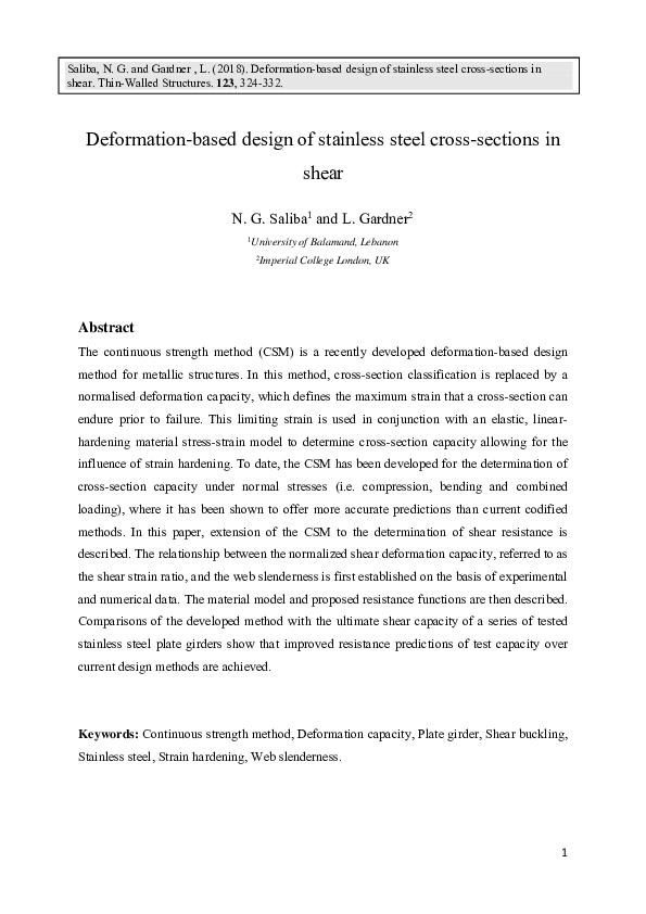 (PDF) Deformation-based design of stainless steel cross-sections in shear