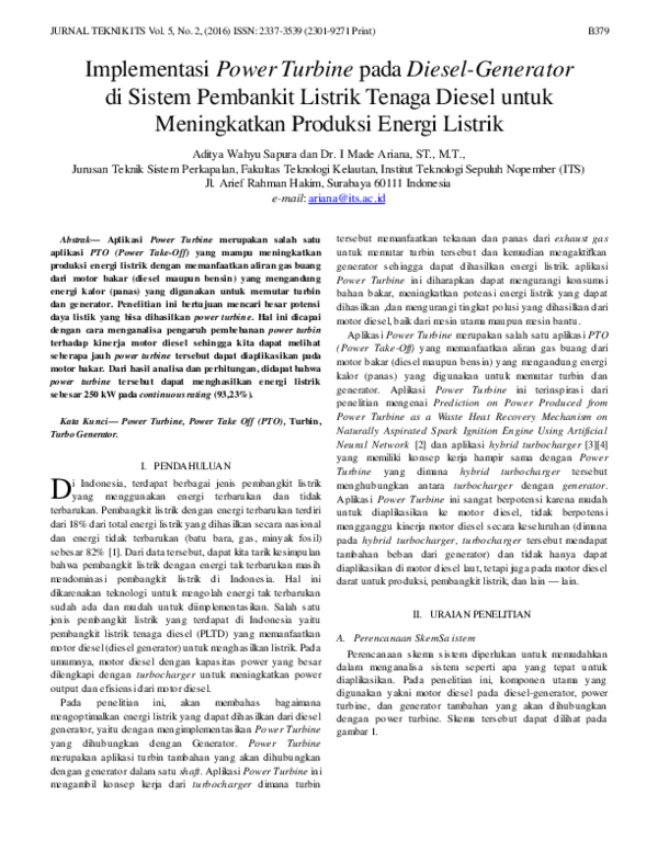 (PDF) Implementasi Power Turbin pada Diesel Generator di Sistem ...