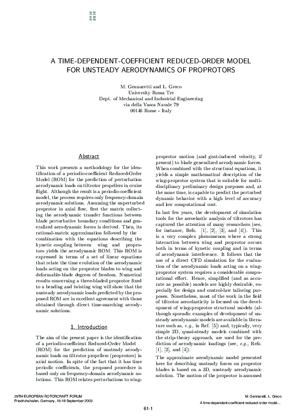 Time Dependent Coefficient Reduced Order Model For Unsteady Aerodynamics Of Proprotors
