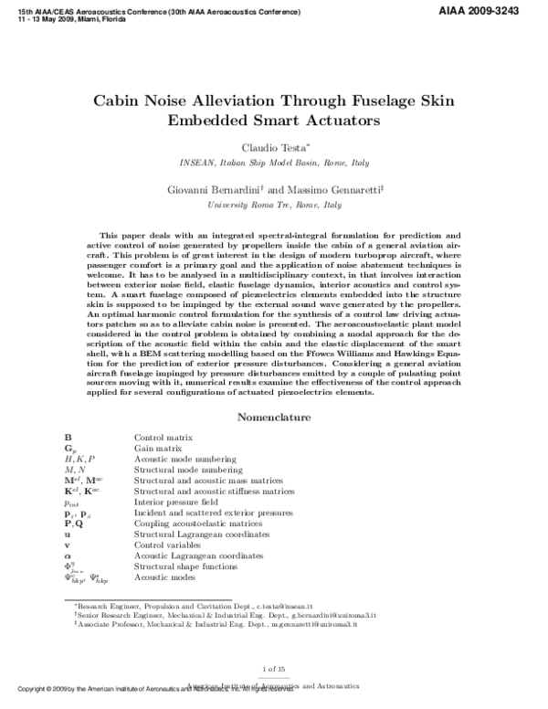 (PDF) Cabin Noise Alleviation Through Fuselage Skin Embedded Smart ...