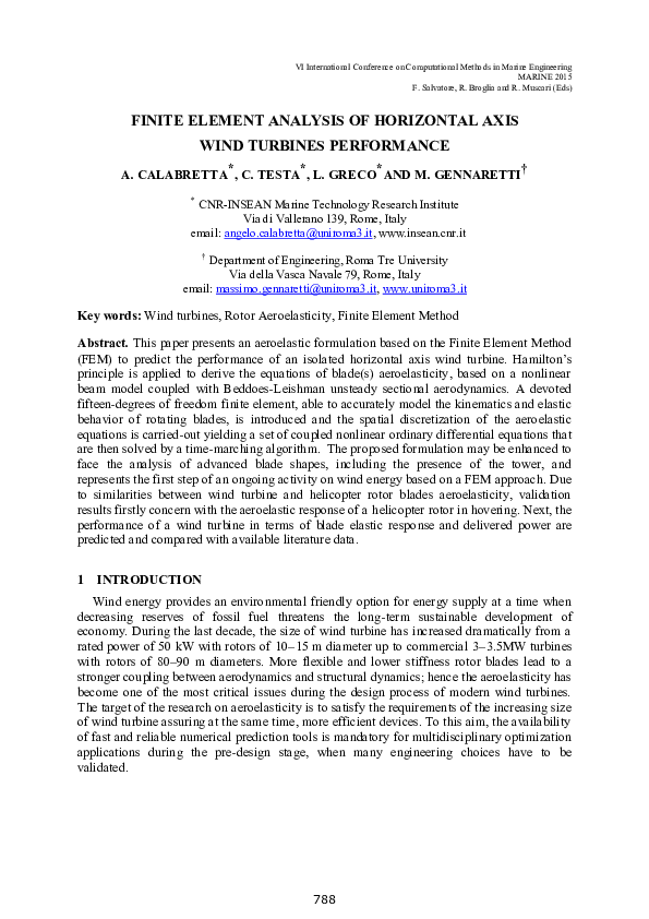 Pdf Finite Element Analysis Of Horizontal Axis Wind Turbines Performance