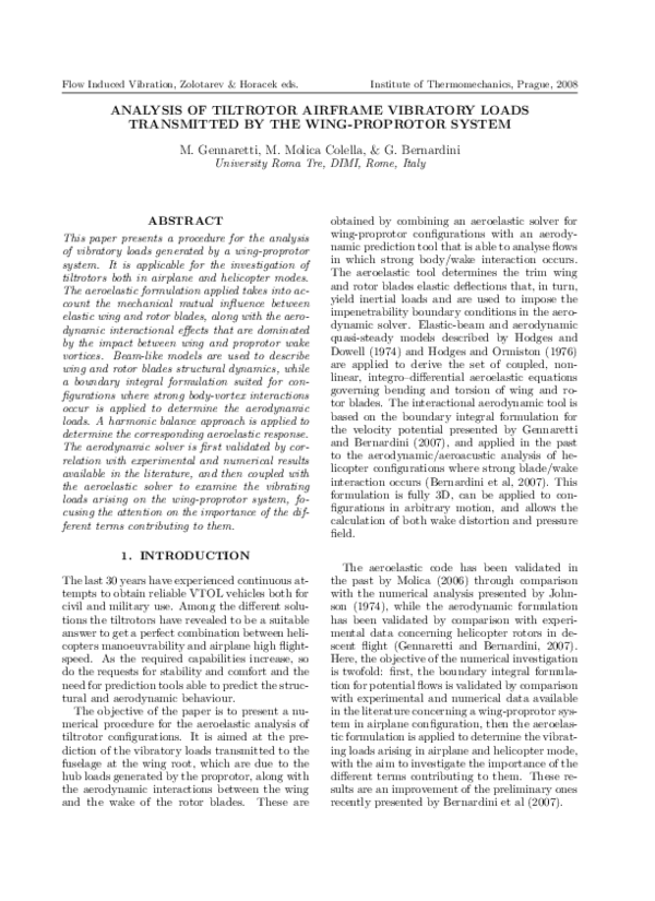 (PDF) Analysis of Tiltrotor Airframe Vibratory Loads Transmitted by the Wing-Proprotor System