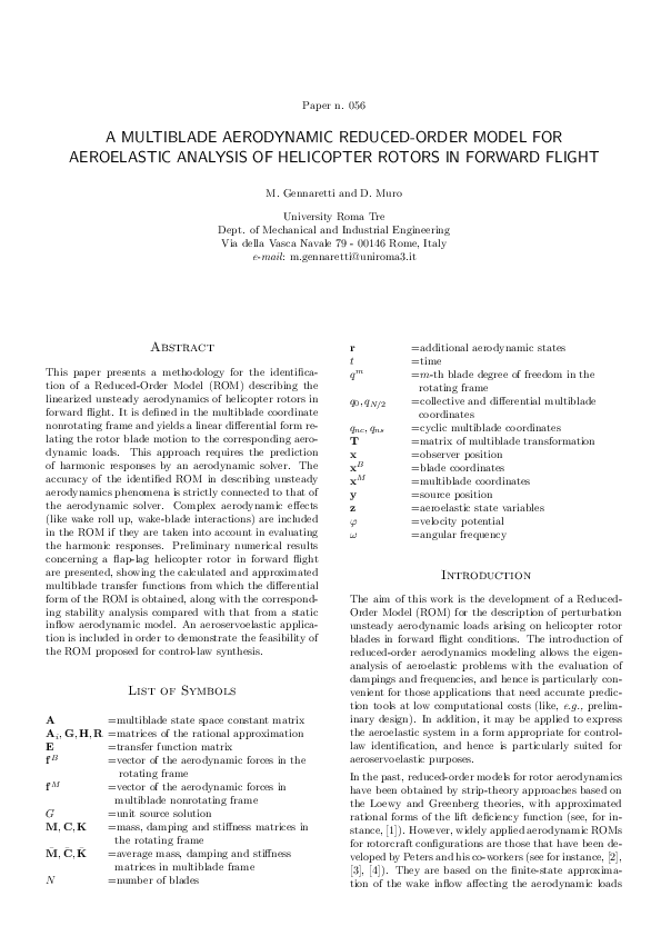 (PDF) A Multiblade Aerodynamic Reduced-Order Model for Aeroelastic Analysis of Helicopter Rotors ...