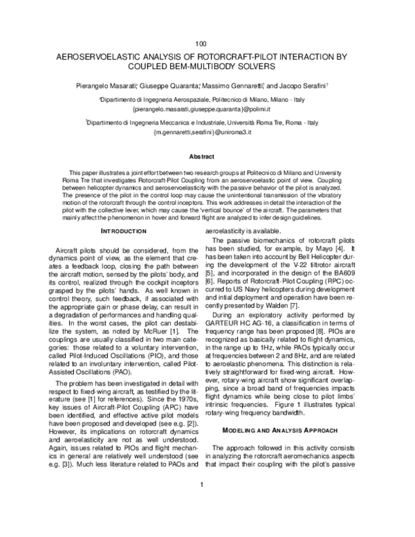 (PDF) Aeroservoelastic analysis of rotorcraft-pilot coupling: a parametric study