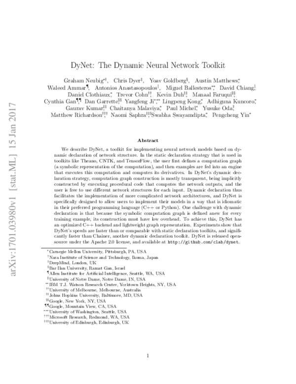 (PDF) DyNet: The Dynamic Neural Network Toolkit