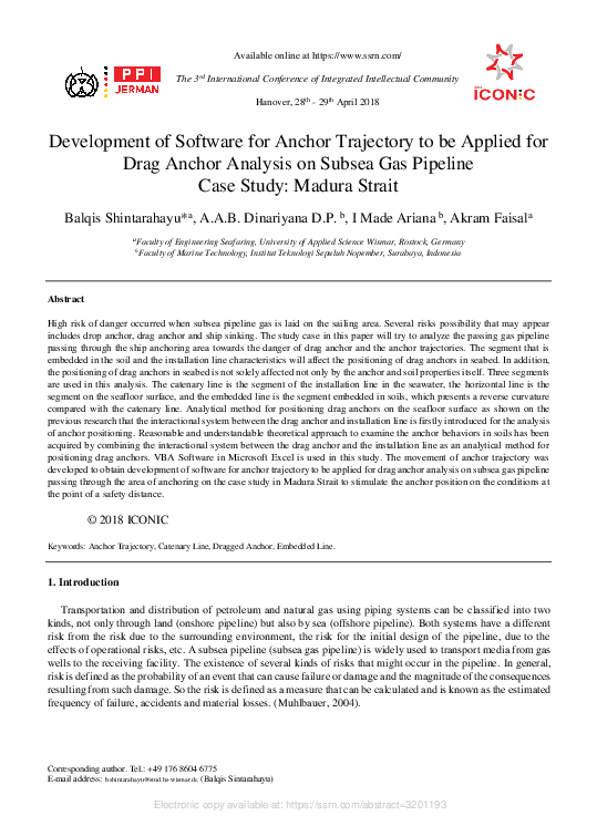 Pdf Development Of Software For Anchor Trajectory To Be Applied For Drag Anchor Analysis On