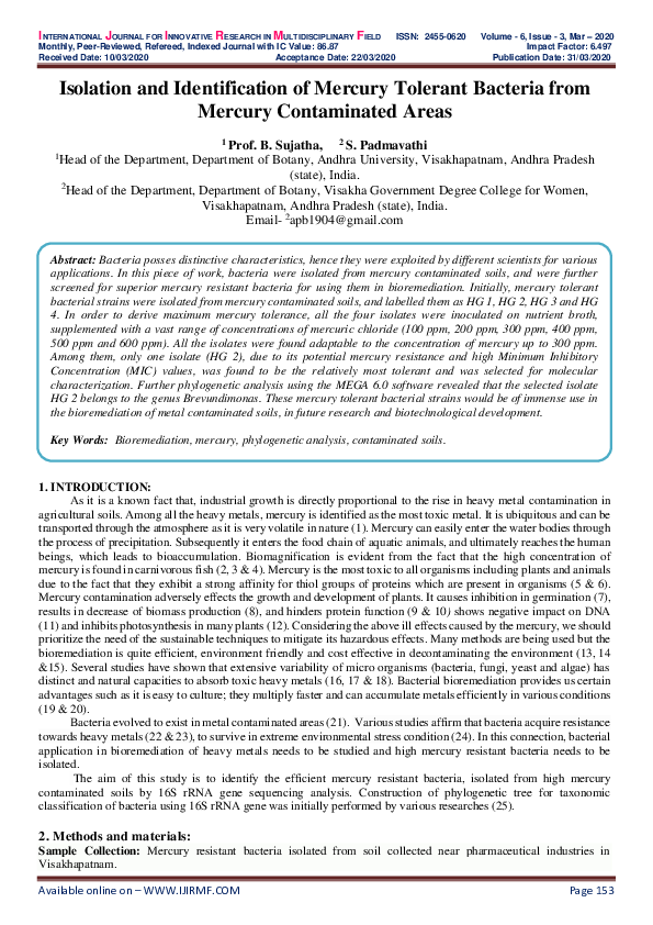 (PDF) Isolation and Identification of Mercury Tolerant Bacteria from ...