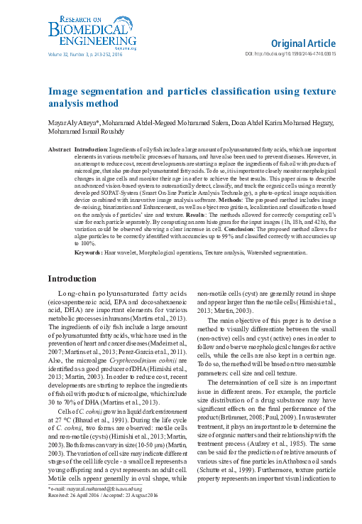 (PDF) Image segmentation and particles classification using texture analysis method