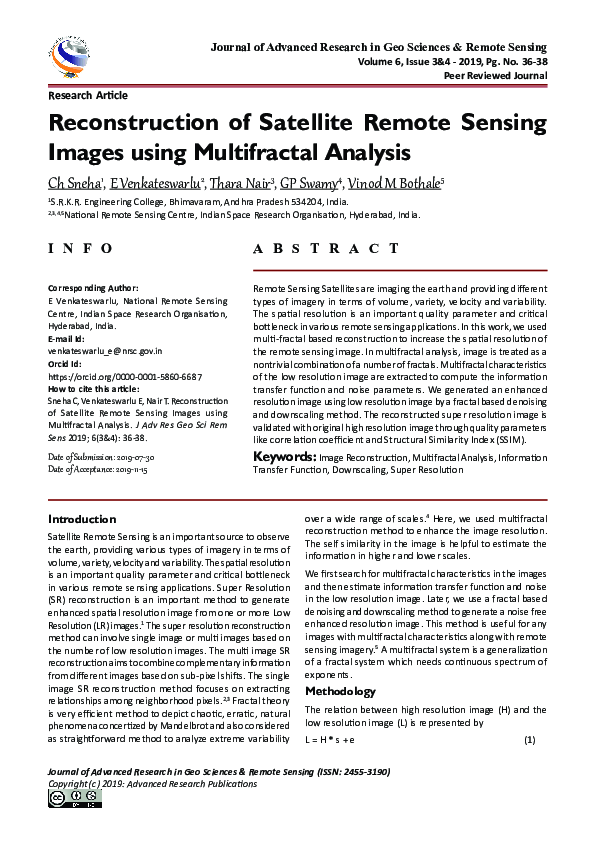 (PDF) Reconstruction of Satellite Remote Sensing Images using ... (PDF) Reconstruction of Satellite Remote Sensing Images using ...