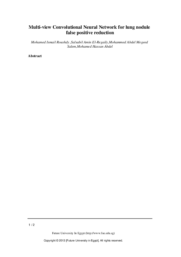 Pdf Multi View Convolutional Neural Network For Lung Nodule False Positive Reduction