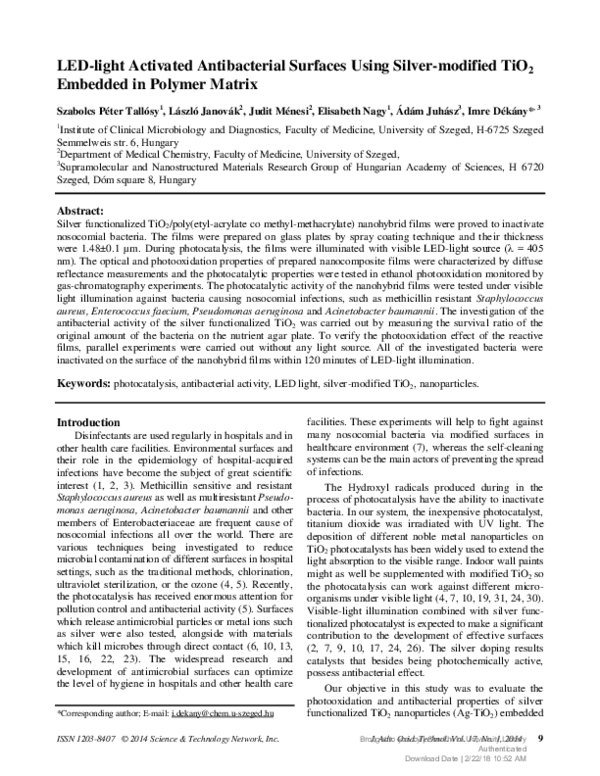 (PDF) LED-light Activated Antibacterial Surfaces Using Silver-modified TiO2 Embedded in Polymer ...