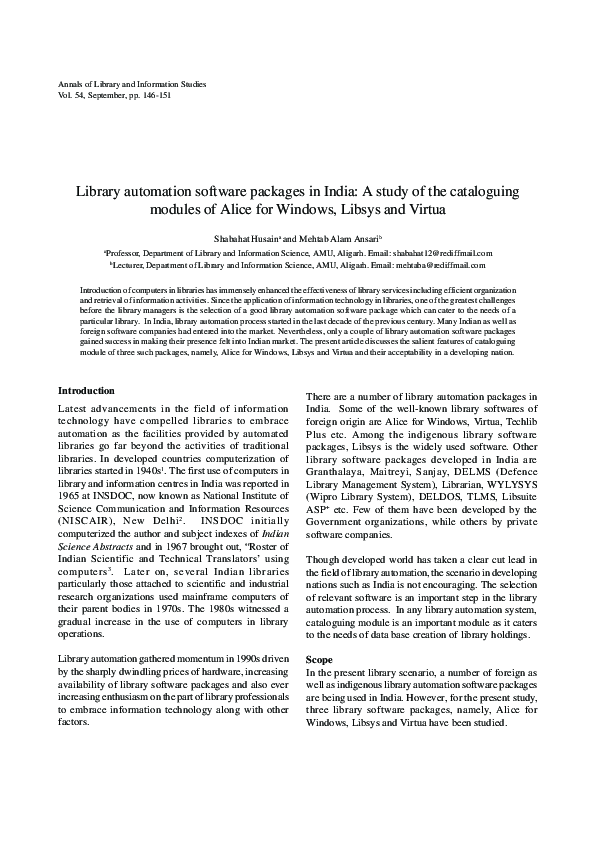 (PDF) Library Automation Software Packages In India: A Study of the ...
