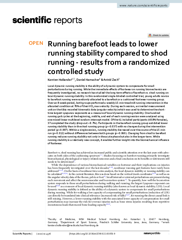 (PDF) Running barefoot leads to lower running stability compared to ...