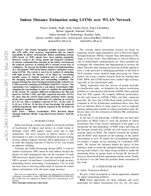 Pdf Indoor Distance Estimation Using Lstms Over Wlan Network