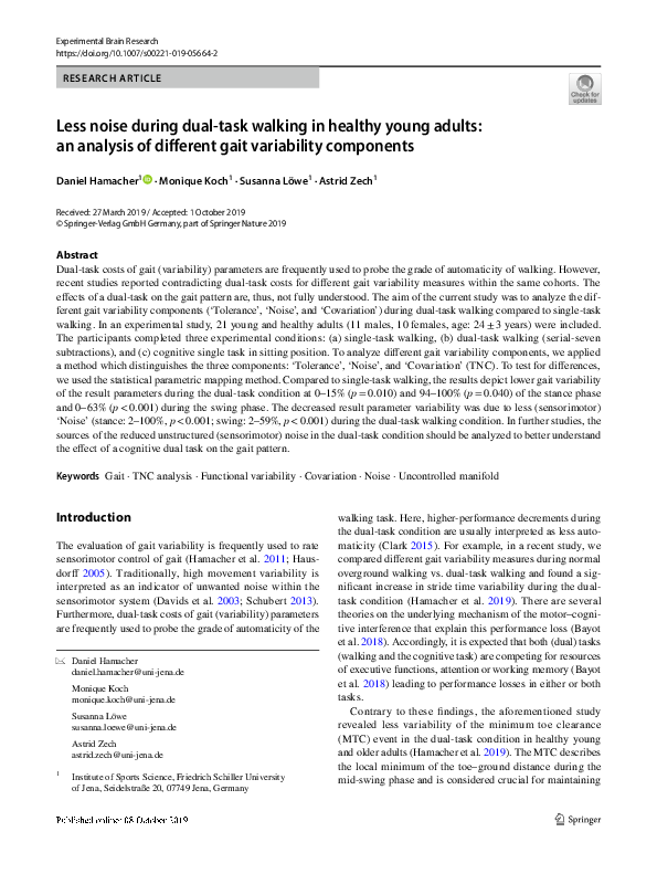 (PDF) Less noise during dual-task walking in healthy young adults: an ...
