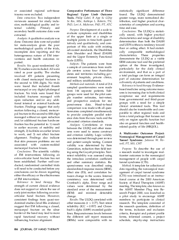 (PDF) Comparative performance of three regional upper limb outcome tools