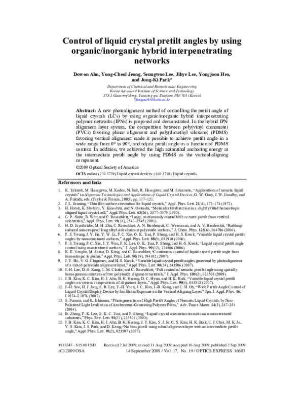 (PDF) Control of liquid crystal pretilt angles by using organic ...
