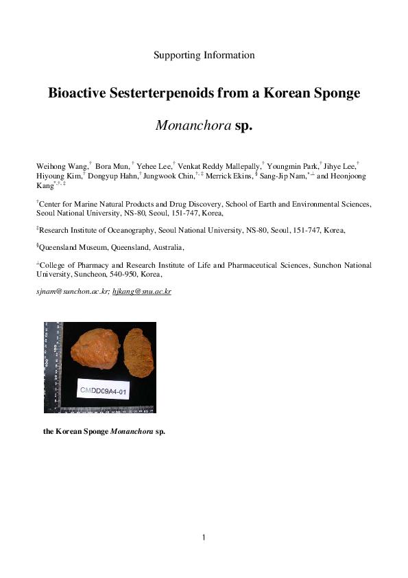 (PDF) Bioactive Sesterterpenoids from a Korean Sponge Monanchora sp