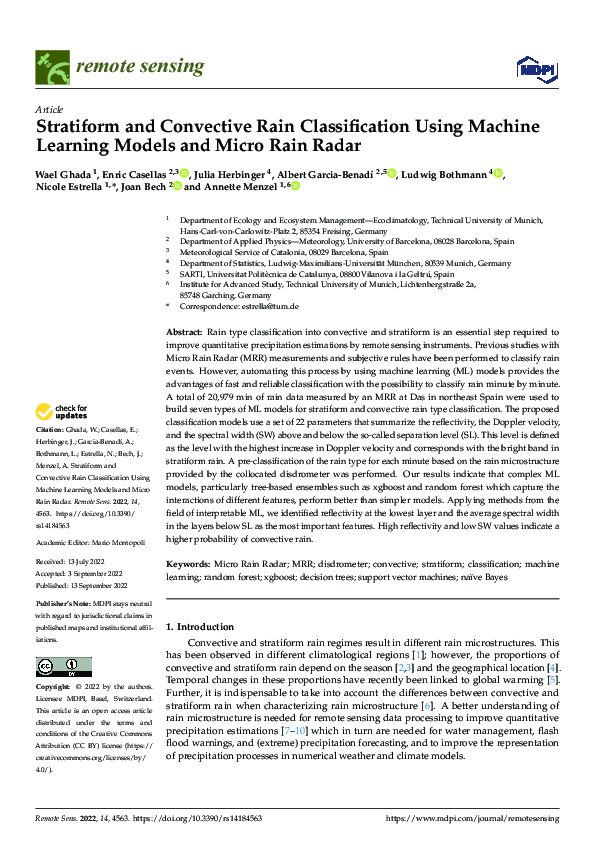 (PDF) Stratiform and Convective Rain Classification Using Machine ...