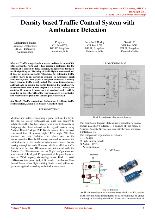 Pdf Density Based Traffic Control System With Ambulance Detection