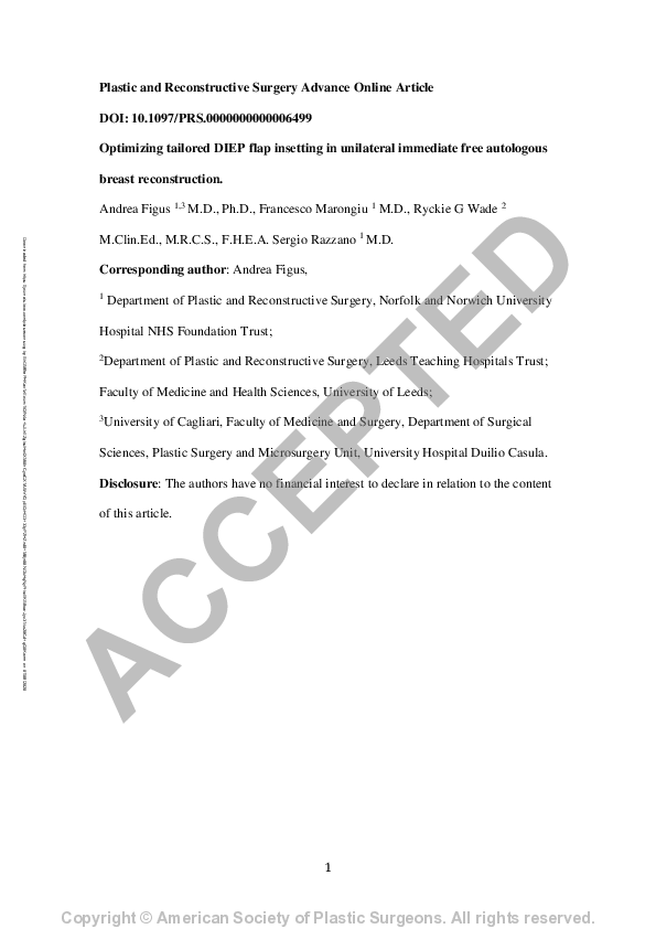 (PDF) Optimizing Tailored DIEP Flap Insetting in Unilateral Immediate ...