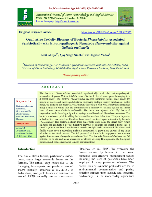 (PDF) Qualitative Toxicity Bioassay of Bacteria Photorhabdus Associated ...