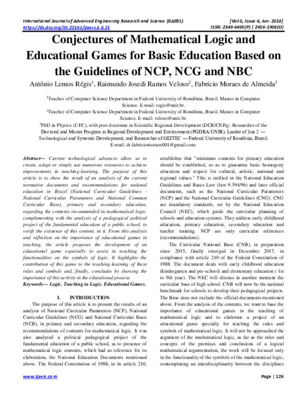 (PDF) Conjectures of Mathematical Logic and Educational Games for Basic ...
