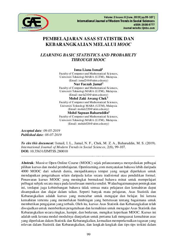 (PDF) Learning Basic Statistics and Probability Through Mooc