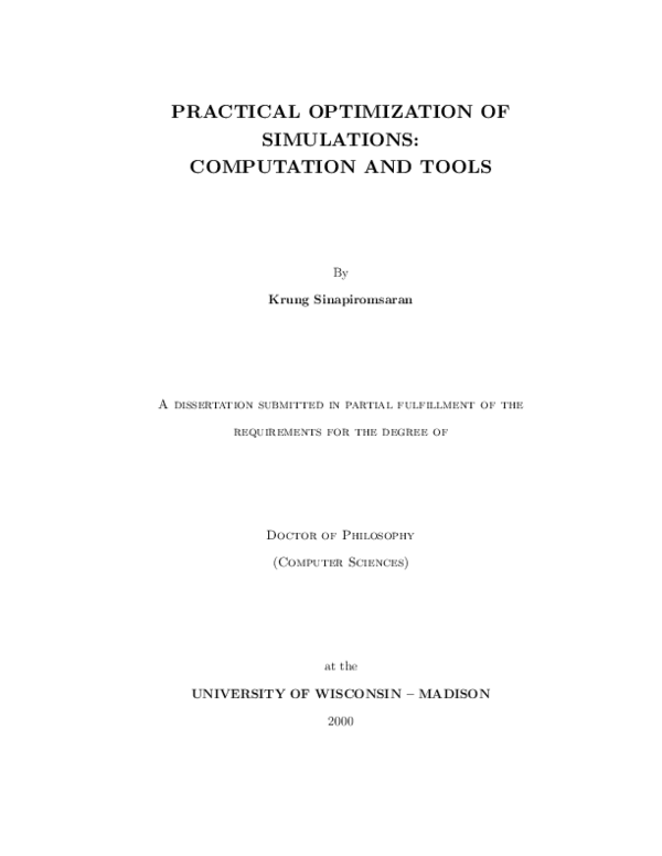(PDF) Practical Optimization of Simulations: Computation and Tools | Krung Sinapiromsaran ...