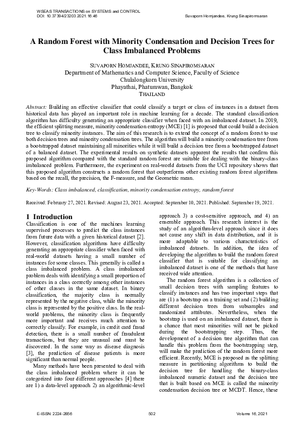 Pdf A Random Forest With Minority Condensation And Decision Trees For Class Imbalanced Problems