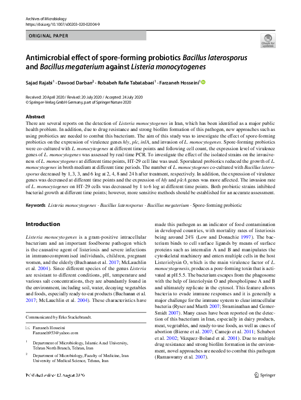 (PDF) Antimicrobial effect of spore-forming probiotics Bacillus laterosporus and Bacillus ...