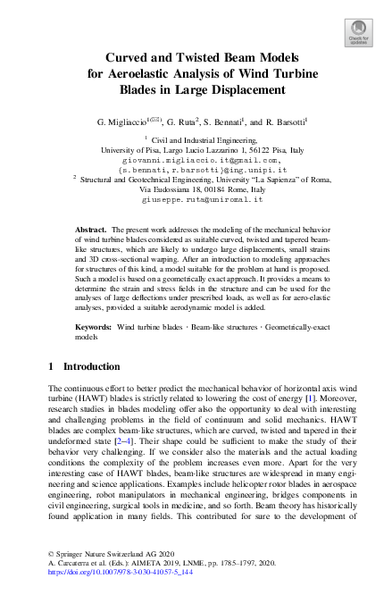 (PDF) Curved and Twisted Beam Models for Aeroelastic Analysis of Wind ...