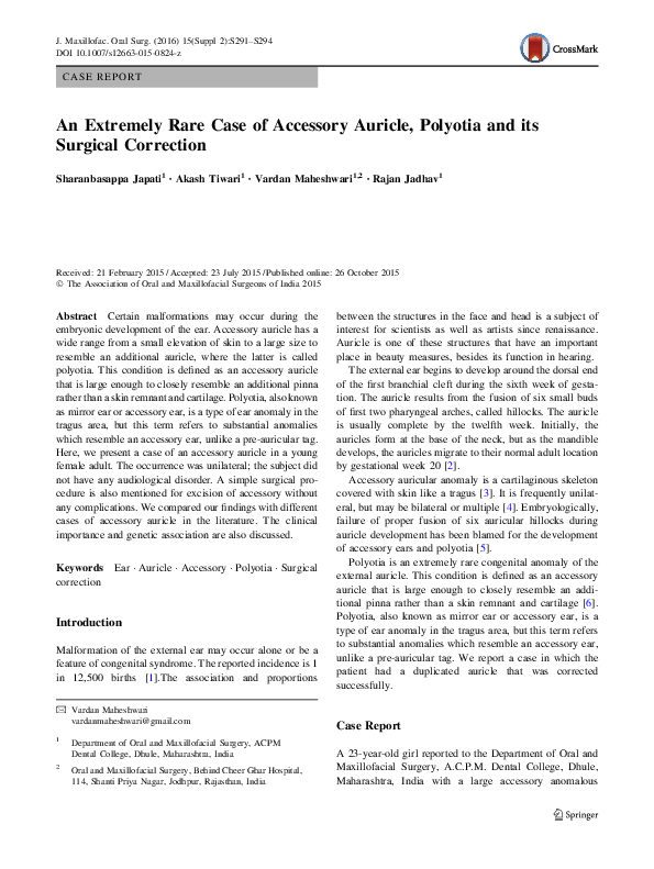 (PDF) An Extremely Rare Case of Accessory Auricle, Polyotia and its ...