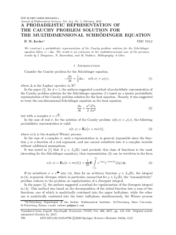 (PDF) A Probabilistic Representation of the Cauchy Problem Solution for the Multidimensional ...
