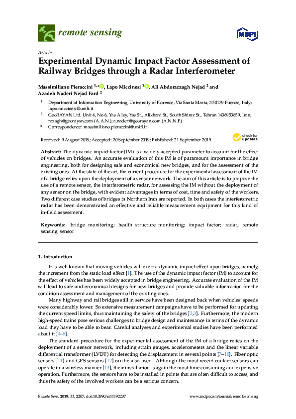 (PDF) Experimental Dynamic Impact Factor Assessment of Railway Bridges through a Radar ...