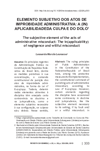 (PDF) Elemento subjetivo dos atos de improbidade administrativa: a (in ...