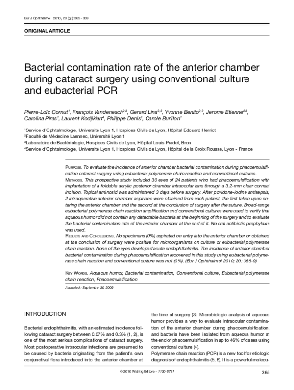 (PDF) Bacterial Contamination Rate of the Anterior Chamber during ...