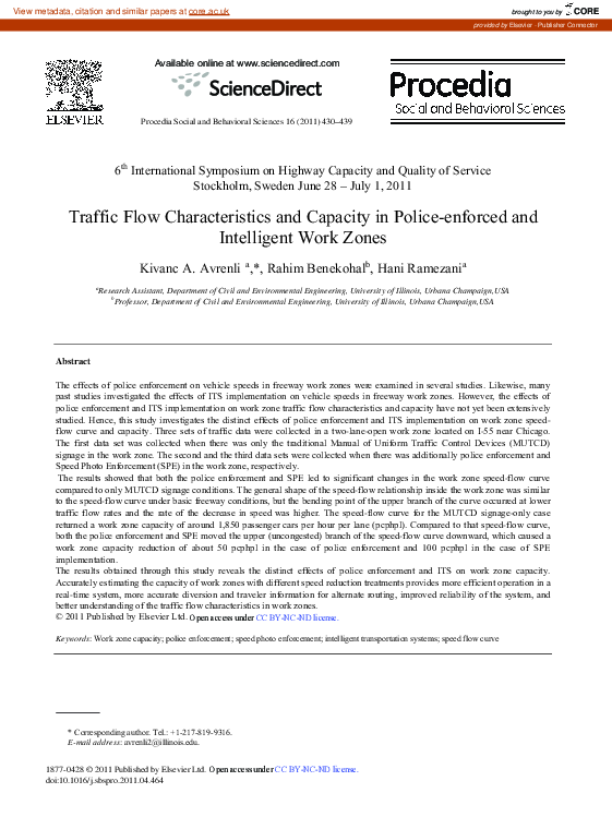 (PDF) Traffic Flow Characteristics and Capacity in Police-enforced and Intelligent Work Zones