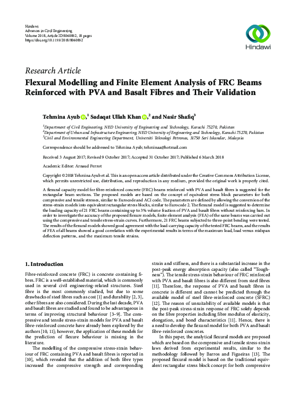 Pdf Flexural Modelling And Finite Element Analysis Of Frc Beams