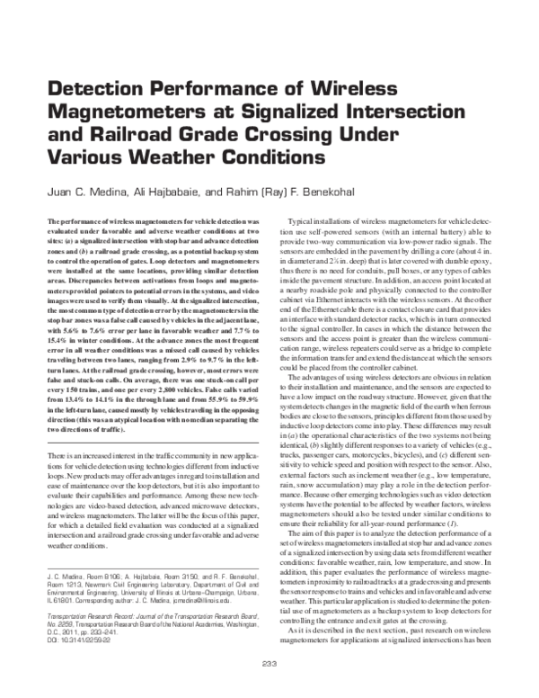 (PDF) Detection Performance of Wireless Magnetometers at Signalized Intersection and Railroad ...